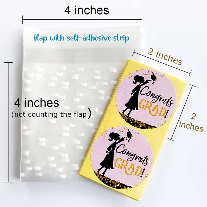 Graduation Favor Kit for Girls – 30 Congrats Grad Stickers + Bags - Pi ...